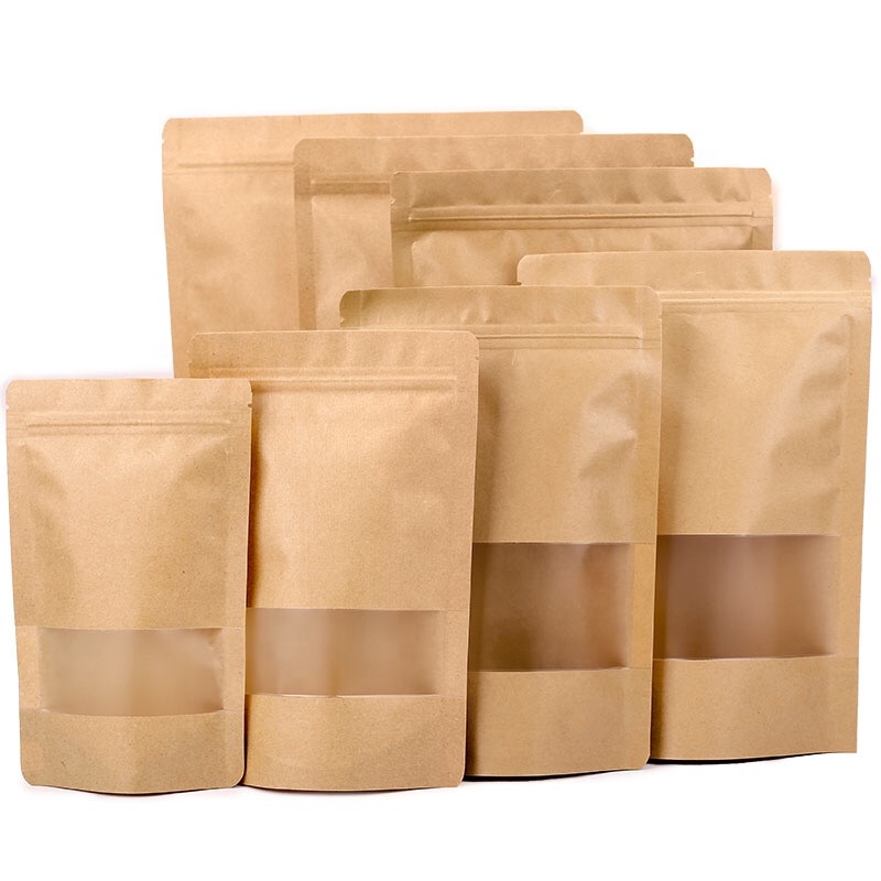 Custom Kraft Stand Up Pouches with Clear Window and Zipper - Ziplock Bags