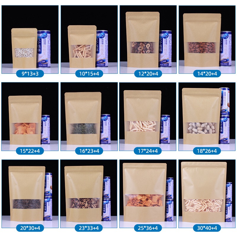 Custom Stand Up Pouches with Window and Zip Lock - White Kraft Paper ...