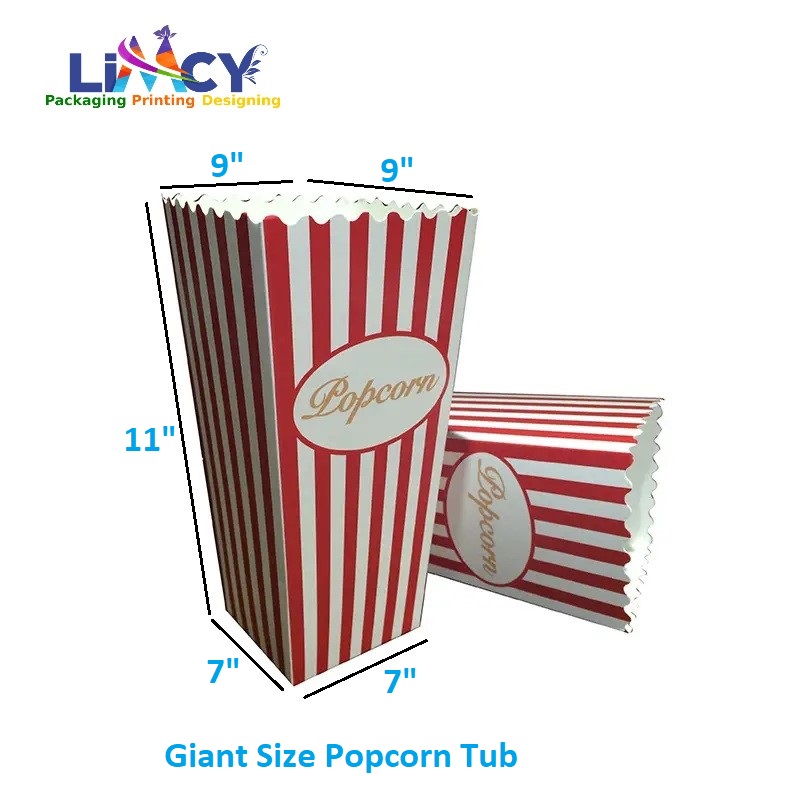Custom Popcorn Tub Giant Size 9x7x11 Inches Personalized Boxes