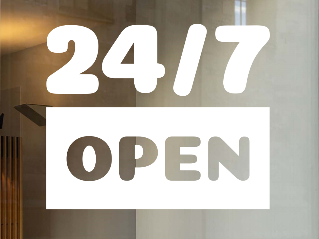 24 7 Open Vinyl Business Sign - Glass Door, Window